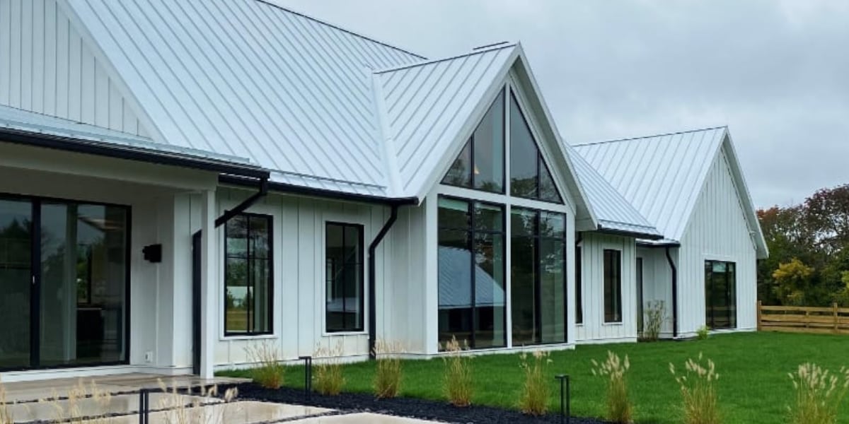 Farmhouse White Silver Roof Plan 41851 | Barndominium Style Home Plan